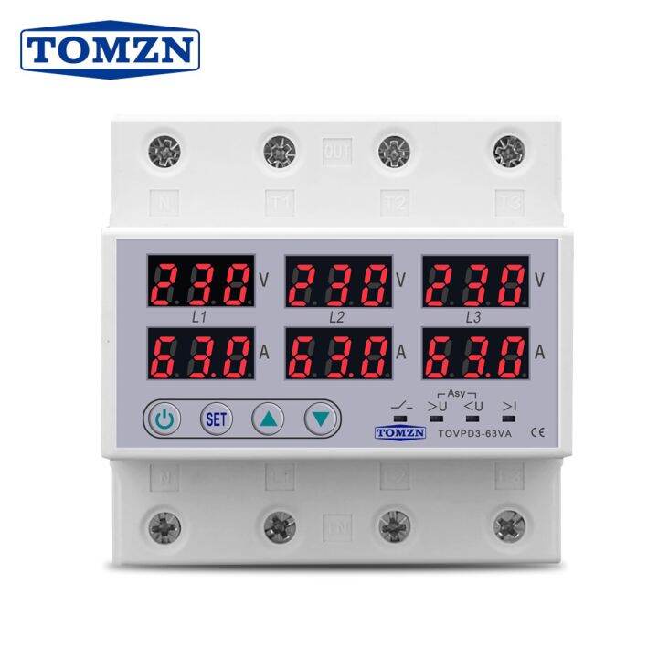 3 Phase 3P+N Din rail Voltmeter Ammeter adjustable Over and Under ...