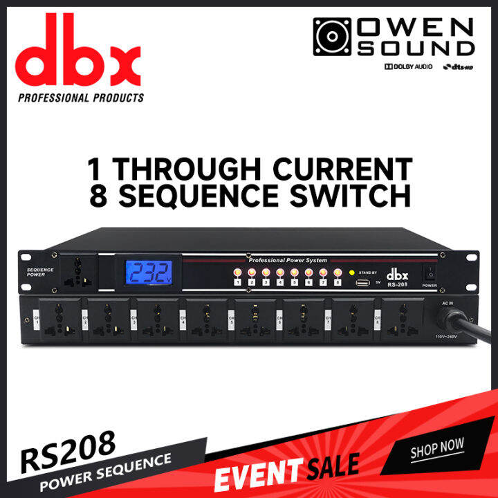 DBX RS-208 9 outlet Rack Mount Power Sequence Controller Conditioner Surge Protector Power ...