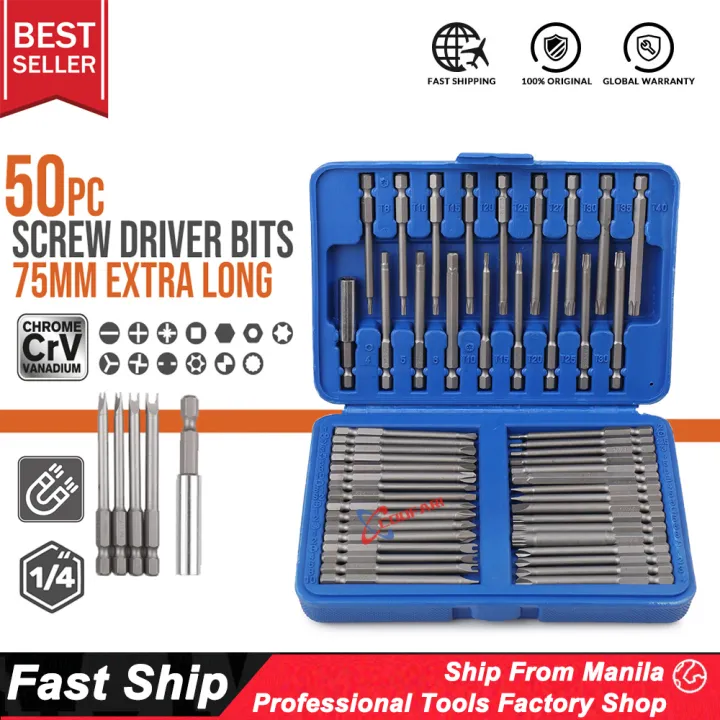 50pc 75mm Extra Long Magnetic Screwdriver Bit Set Security Head 1/4 Screwdriver Bits Kit Torx ...