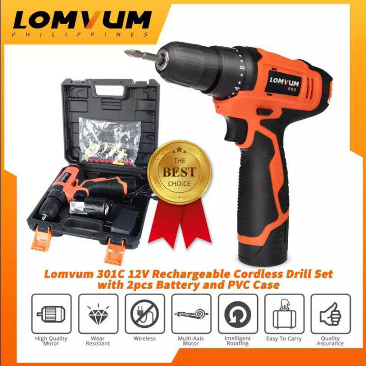 Lomvum Cordless Drill Driver 12v 25v Double Speed With Batteries And
