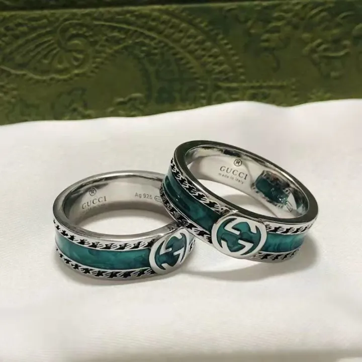 แนวโน้มเงินสเตอร์ลิง925 Gucci∮ ใหม่ย้อนยุค GG ประสานเคลือบแหวนสำหรับผู้ชายและผู้หญิงคู่ยุโรปและ ...
