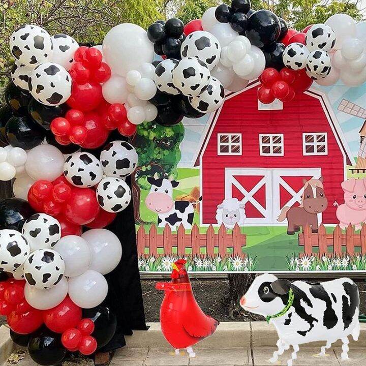 {Afei Toy Base} เกี่ยวกับสัตว์ในฟาร์มชุดปาร์ตี้ลูกโป่งสีฟ้าแดงพิมพ์ลายวัวไก่ฟอยล์สำหรับอุปกรณ์ ...