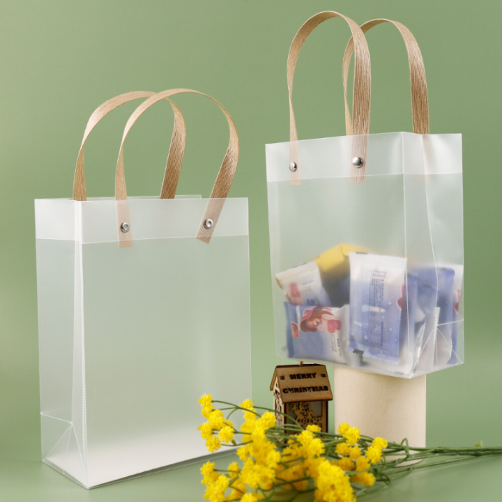 Frosted PVC Tote Bag Transparent Tote Handbag Gift Clear Plastic Bag ...