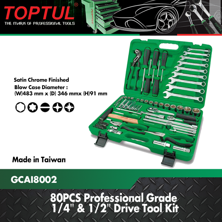 Toptul 80PCS Professional Grade 1/4" & 1/2" DR. Tool Kit (GCAI8002 ...