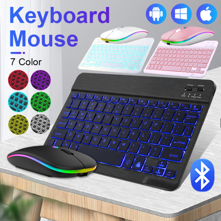 Rgb Backlight Wireless Keyboard And Mouse Set Mute Rechargeable Mini