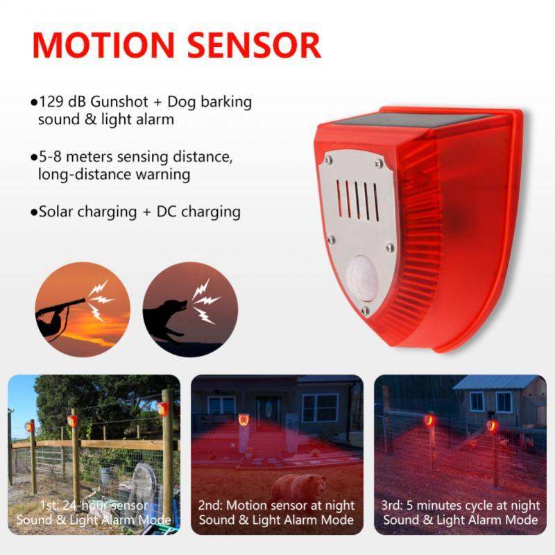 Solar Powered Infrared Motion Sensor Detector Siren Strobe Alarm System ...