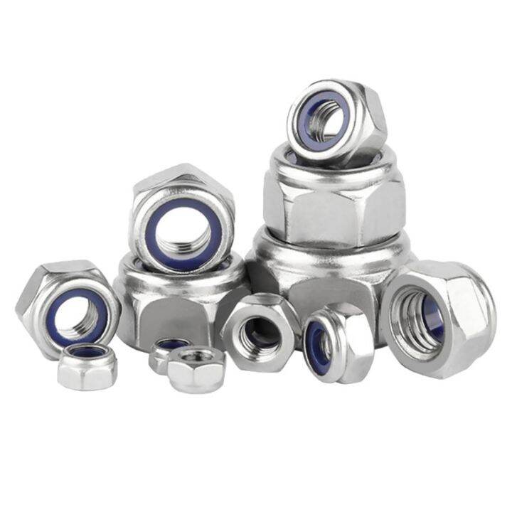 10/30/50pcs Nylon Locknut 304 Stainless Steel Hex Hexagon Lock Nut M3 M4 M5 M6 M8 M10 Non Slip ...