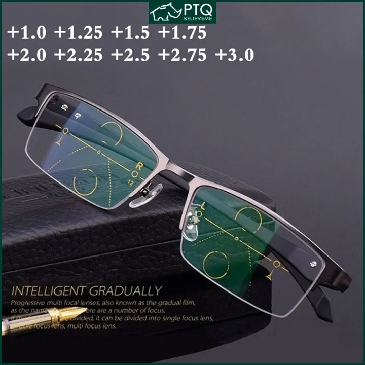 Multi Focus Reading Glasses Progressive Multifocal Lenses Half Rim Men ...