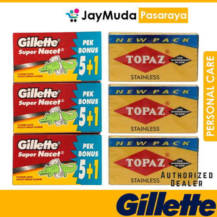 Gillette Super Nacet Pek Bonus 5+1pc Bilah Janggut Pencukur Topaz Valur ...