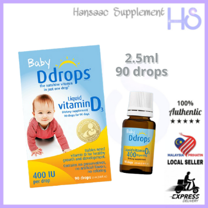 Baby Ddrops 400iu Per Drop Liquid Vitamin D3 For Babies [2.5ml/90 drops] expiry July 2026 | Lazada