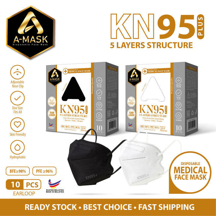【𝐒𝐈𝐑𝐈𝐌 𝐂𝐄𝐑𝐓𝐈𝐅𝐈𝐄𝐃】A-MASK MEDICAL MDA APRROVED - KN95 5 Layers 10pcs BFE>99% Black & White Color ...