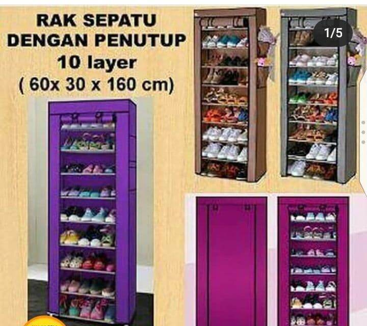 Rak Sepatu Kain 10 susun shoe rack shoes dust cover Lemari Tingkat rac ...