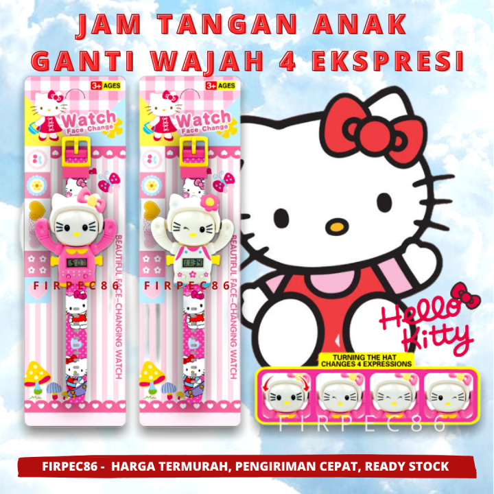 [F86] JAM TANGAN ANAK PEREMPUAN GANTI WAJAH KARAKTER HELLO KITTY PENCET ...