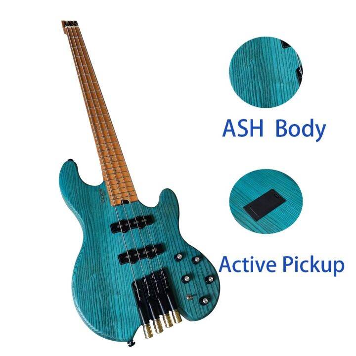 Custom 4 string Headless 24 Frets Guitar Bass with Active Pickup ASH ...