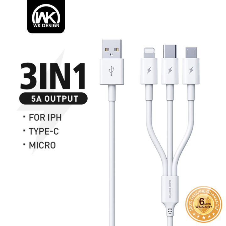 WK Design DC111 Original Universal 3-in-1 Super Fast Charging Cable 5A ...