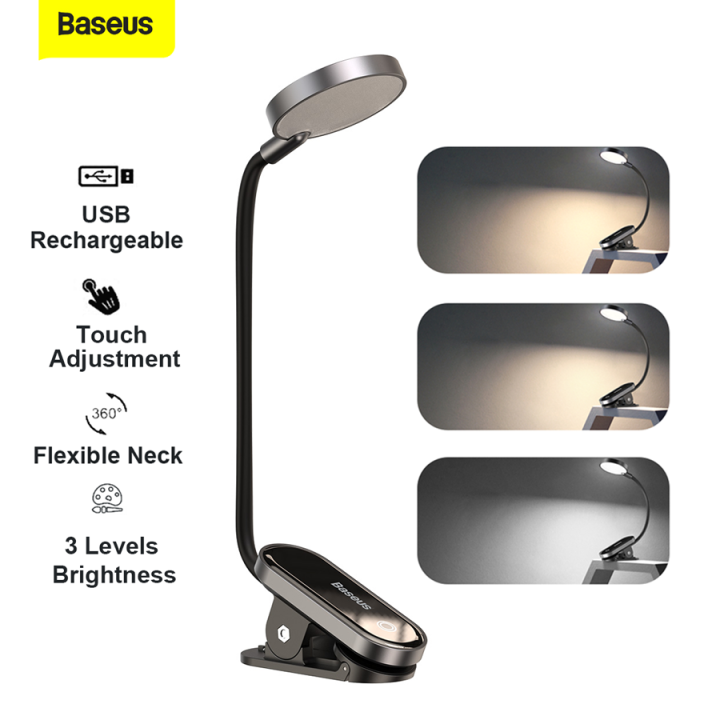 Baseus Adjustable LED Clip Table Lamp MIni Desk Lamp USB Touch Rechargeable Reading Light Laptop ...