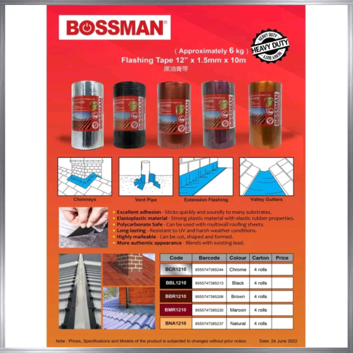 Bossman TAPE Dry Fix Roof Bitumen Flash Band 300MM x 10M | Lazada