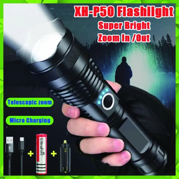 flashlight rechargeable water proof long range LED Torch light XHP50 ...