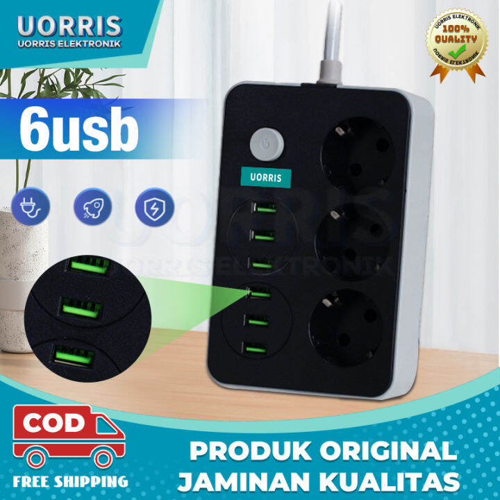 Stop Kontak Dengan 3 Power Socket & 6 USB fast charging Stop Kontak Colokan Multiguna ...