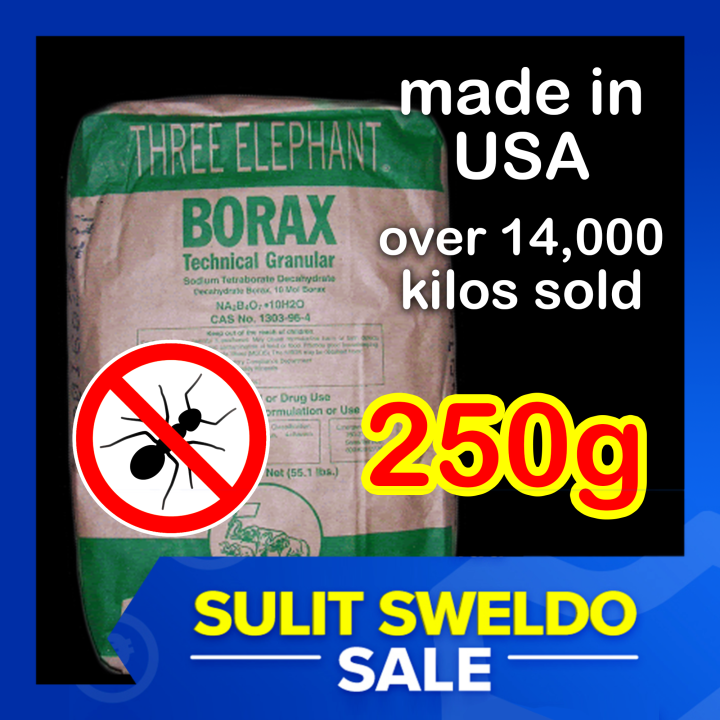 250g Three Elephant BORAX POWDER ANT KILLER Cockroach Killer Termite Killer Made in USA Slime ...