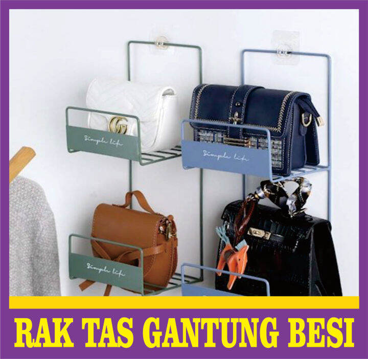 Rak Tas Gantung Besi 2 Susun Tempat Penyimpanan Bag Tempat Penyimpanan ...