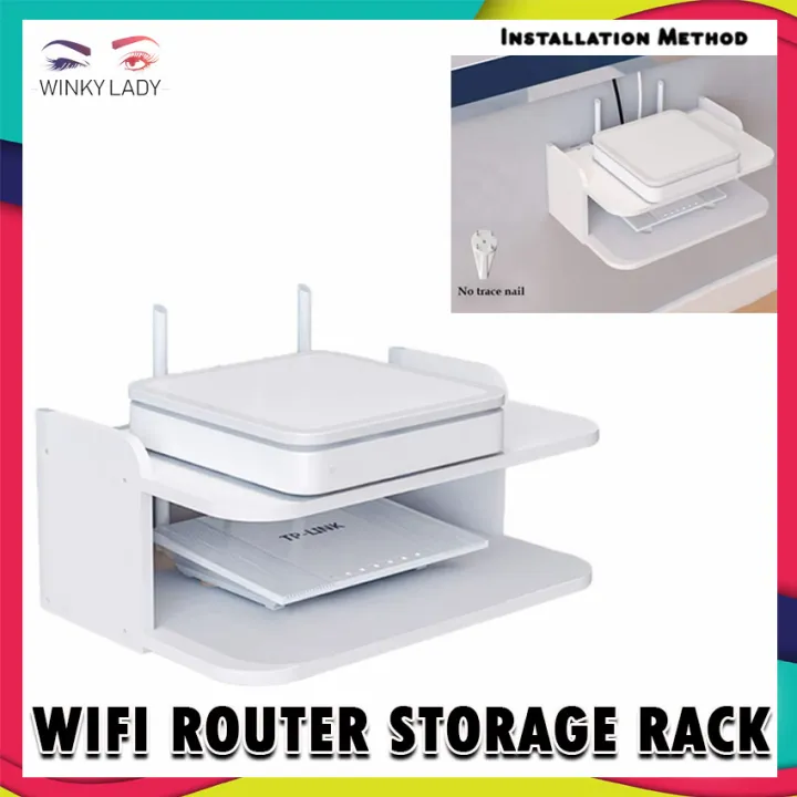 1PC Wifi Router Storage Rack Display Holder Double Floating Wall Mount ...