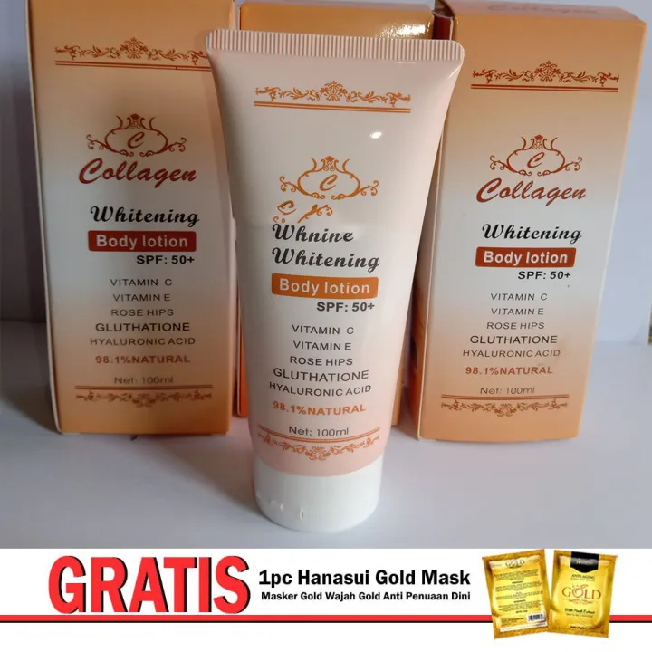 COLLAGEN whitening HAND body lotion spf:50+ FREE 1 PCS masker hanasui ...