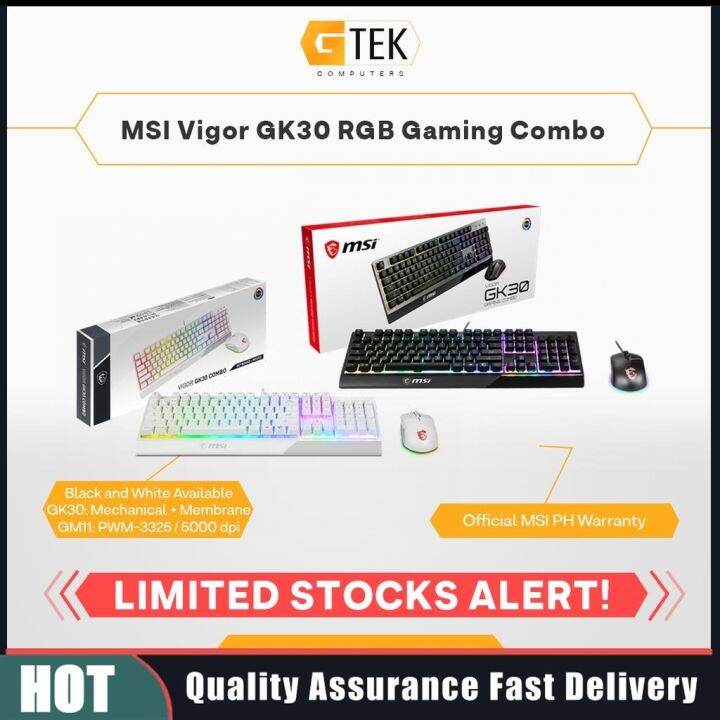 MSI Vigor GK30 Black / White RGB Gaming Keyboard and Mouse Combo ...
