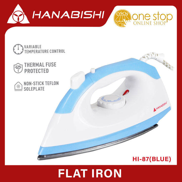 Hanabishi Original Non-stick Soleplate Flat Iron for Clothes HI-87(BLU ...