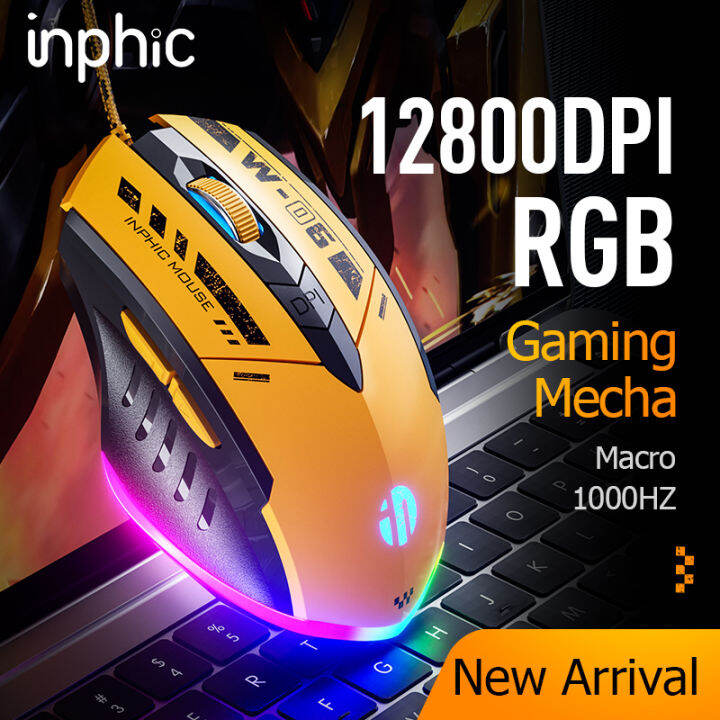 INPHIC W6 RGB Wired Gaming Mouse Mecha Style 12800DPI Optical Gamer ...