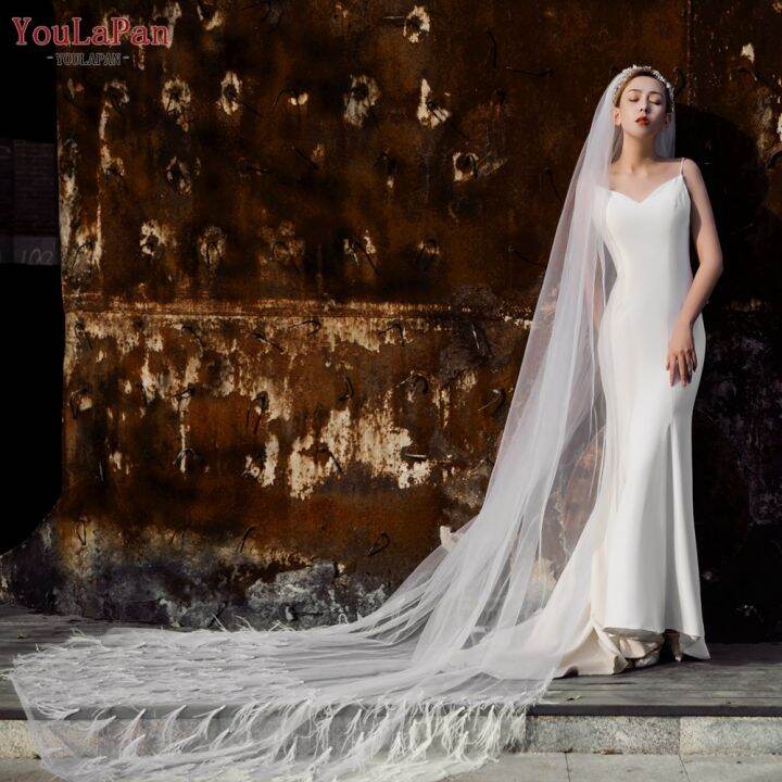 HOT YouLaPan V22 3 Metre Wedding Veils 1 Tier Veil with Feathers Luxury ...