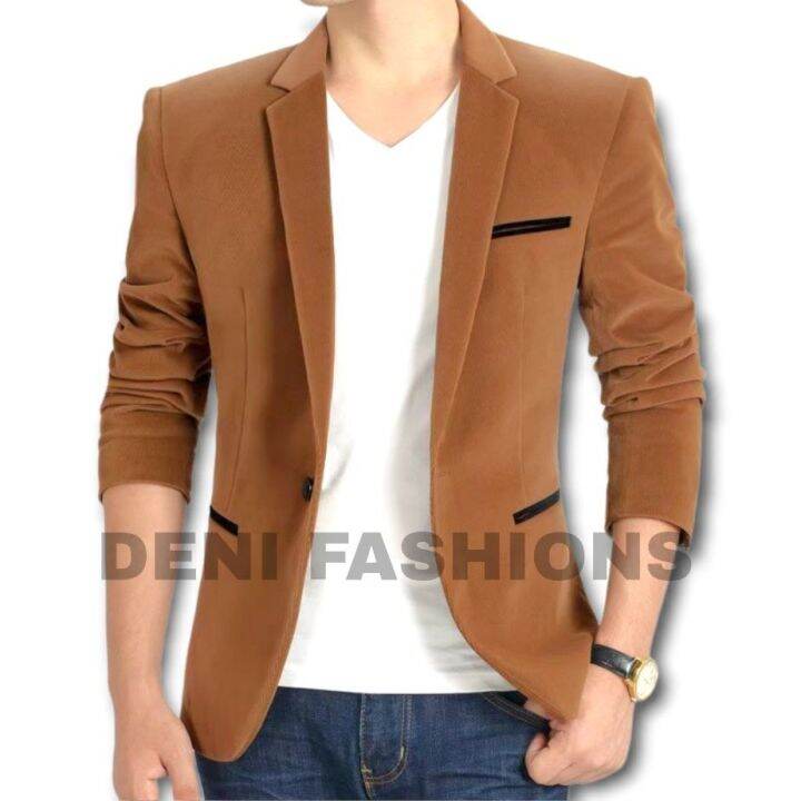 COD Blazer Pria Kasual DF&Y - Blazer Pria hitam Saku List Coklat - Jas ...