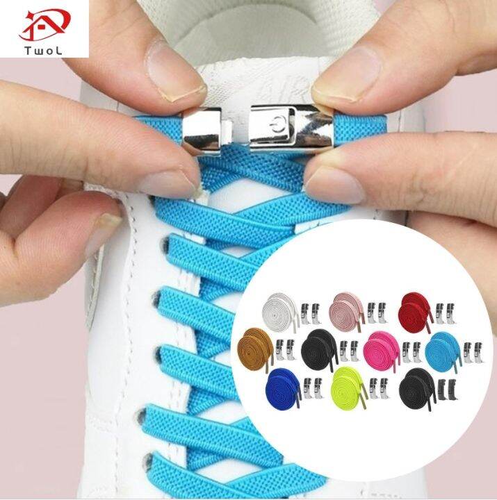 TwoL 1 pair 8MM elastic shoe lace no tie lazy shoe lace lock Laces Kids ...