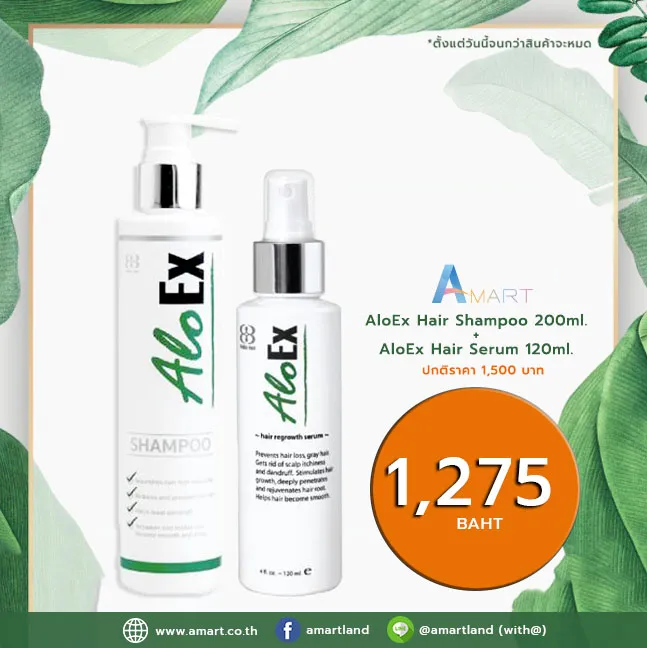 [ขายดี!!] เซ็ท 2ชิ้น AloEx Hair Regrowth Set (Shampoo 200ml + Serum 120ml) | Lazada.co.th