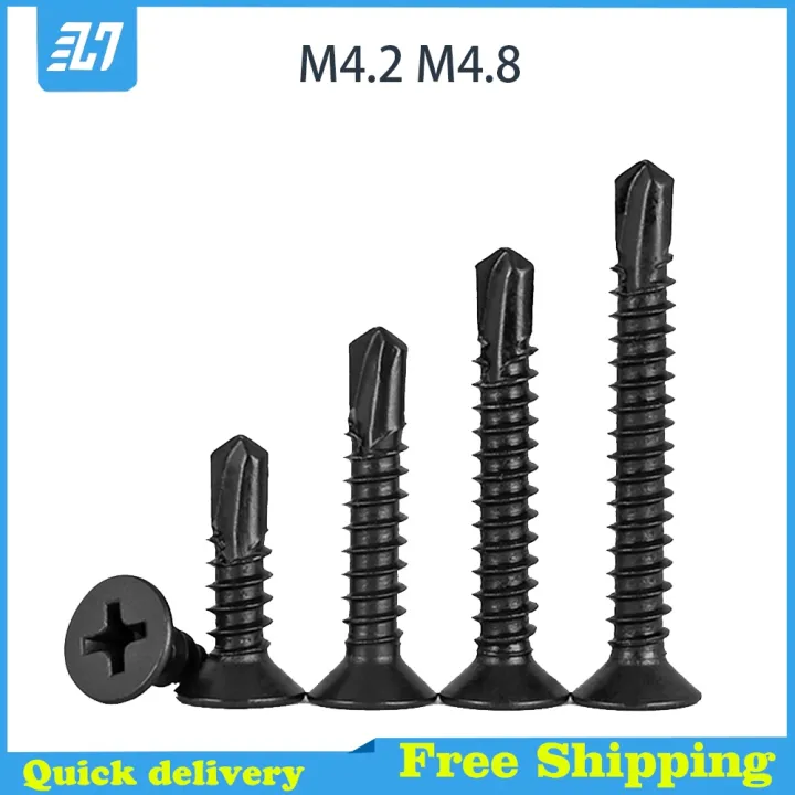Cross Recessed Flat Countersunk Head Self Drilling Screw Self Tapping Bolt M4.2 M4.8 Black 410 ...