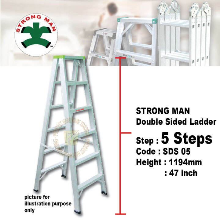 STRONGMAN 5 Steps Double Sided Aluminium Ladder ( SDS 05 ) | Lazada