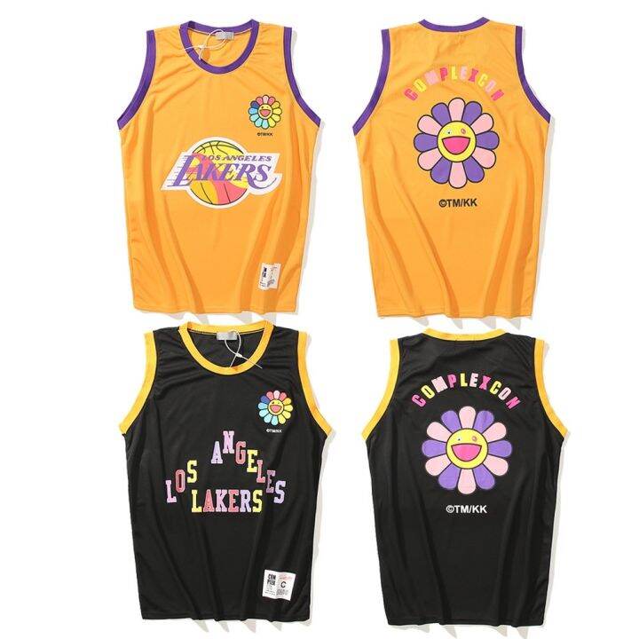 Hot Acf TAKASHI MURAKAMI x COMPLEXCON LA Lakers Basketball Jersey Sun Flower NBA Sports Vest ...
