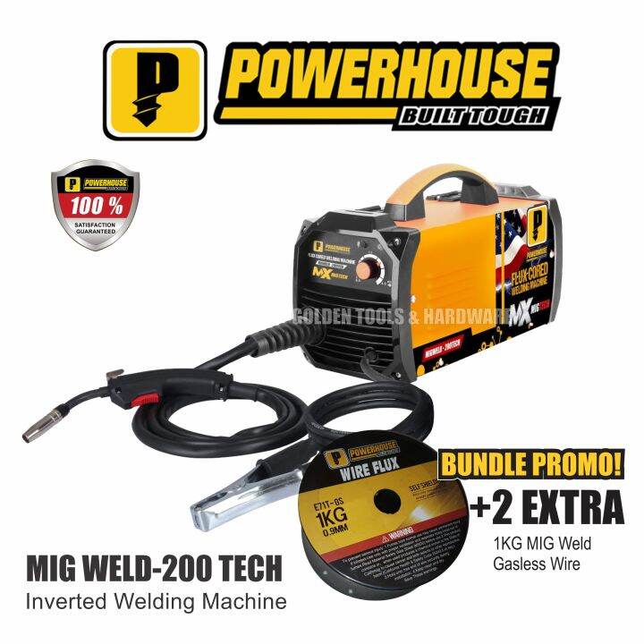 POWERHOUSE MIGWELD-200TECH Inverter Gasless MIG Welding Machine with ...