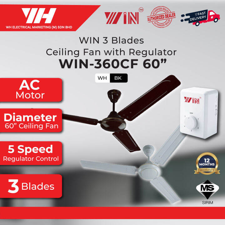 [SIRIM] WIN 3 Blades 60" Ceiling Fan with Regulator Speed Control ...