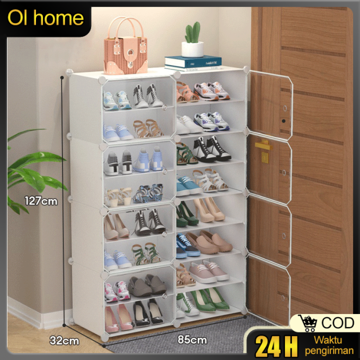 Rak Sepatu Tertutup 4/6/8 Susun Anti Debu Shoe Storage Boxes Minimalis ...