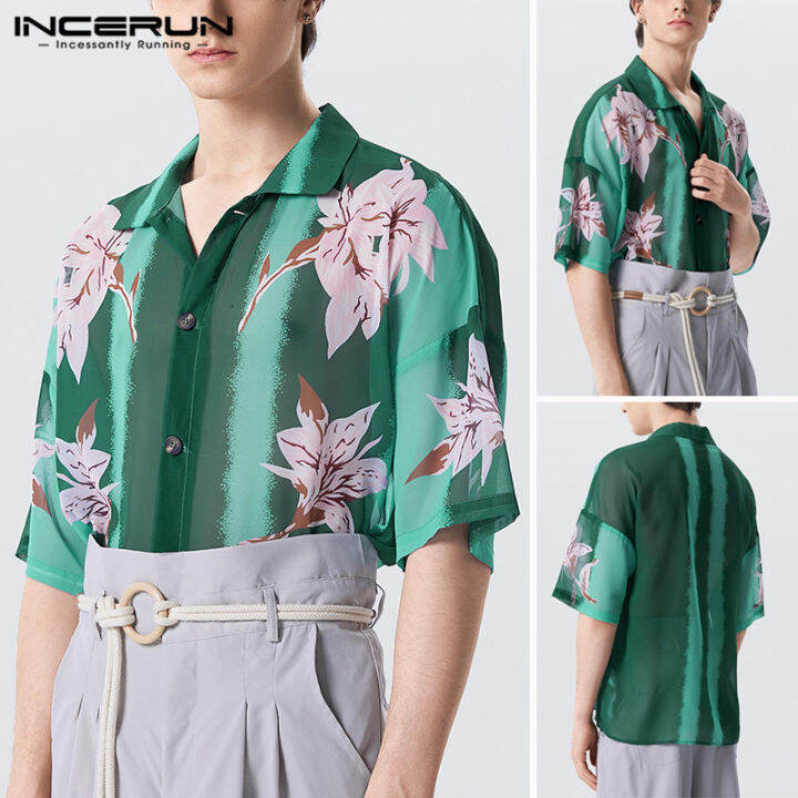 Beehoo INCERUN เสื้อพิมพ์ลายผ้าชีฟองลายดอกไม้อเนกประสงค์แฟชั่นของผู้ชาย ...