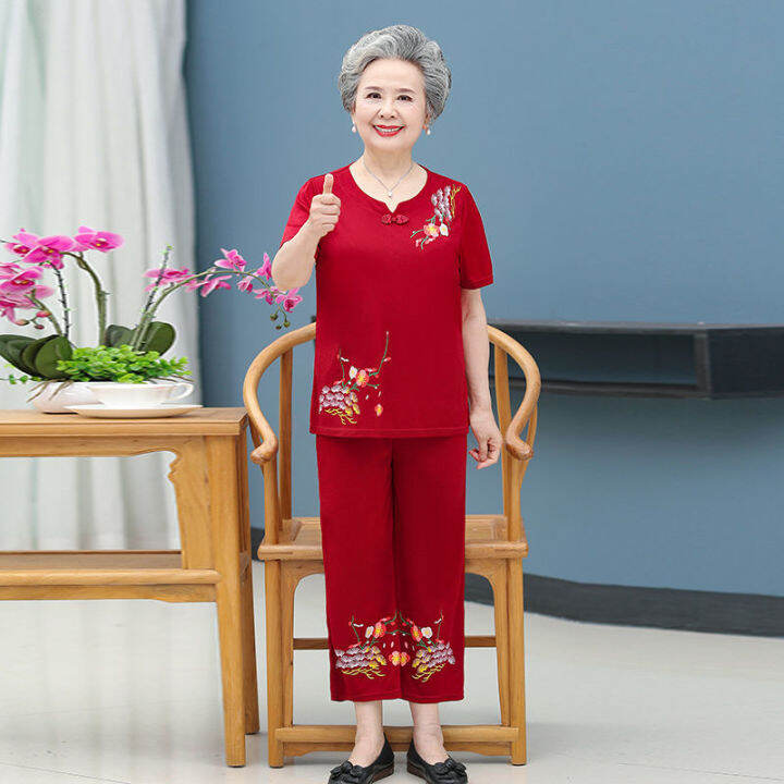 Grandma Summer Suit, Ice Silk Clothes, 70-year-old, 80-year-old Wife ...
