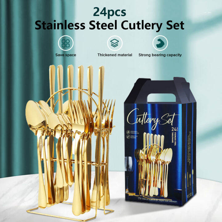 24pcs Cutlery Set Stainless Steel Cutlery Spoon & Fork Stainless Steel ...