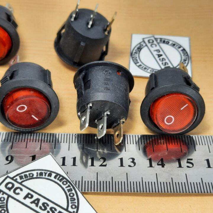 Saklar Bulat Switch ON OFF - Rocker Switch Bulat Merah 3 pin Plus Lampu ...
