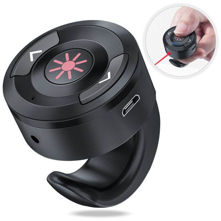 2.4GHz RF Wireless Presenter Rechargeable Finger Ring USB Red Light ...