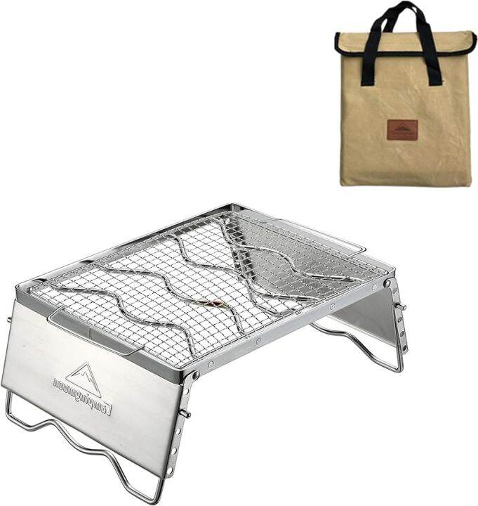 CAMPINGMOON Folding Campfire Grill Grate Open Fire Cooking Camping Portable 304 Stainless Steel ...