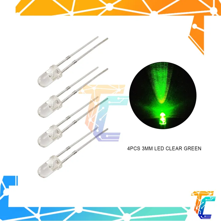 4pcs 3mm led clear green F3 Ultra Bright 3MM Round Water Clear Green ...