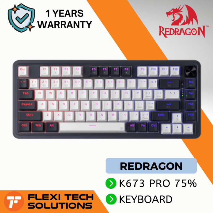 Flexi Tech REDRAGON K673 PRO 75% Wireless Gasket RGB Red Switch Gaming ...
