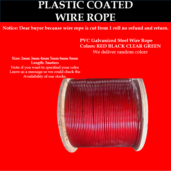 Toyu 2mm-8mm PVC 5m Plastic Coated Galvanized Steel Wire Rope (RANDOM ...