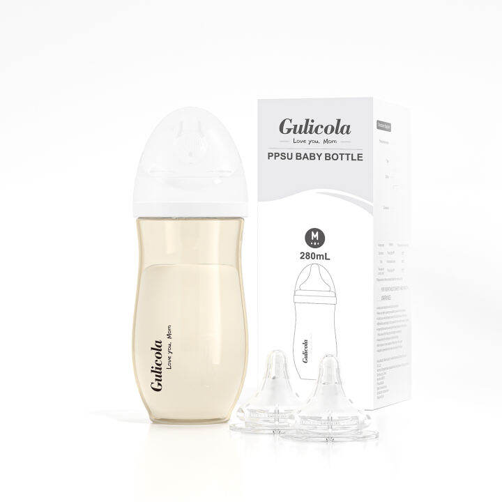 GUGU 3 Months+ Breastfeeding Baby Bottle, BPA Free PPSU, 9 oz | Lazada